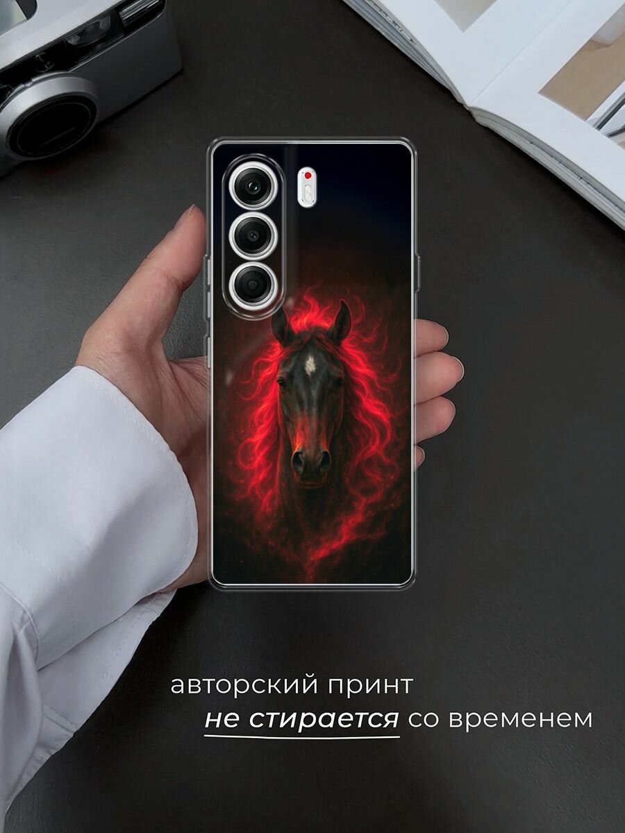 Чехол на Tecno Camon 40 Pro 5G / Текно Камон 40 Про 5G с принтом Конь и огненная грива — фото 1