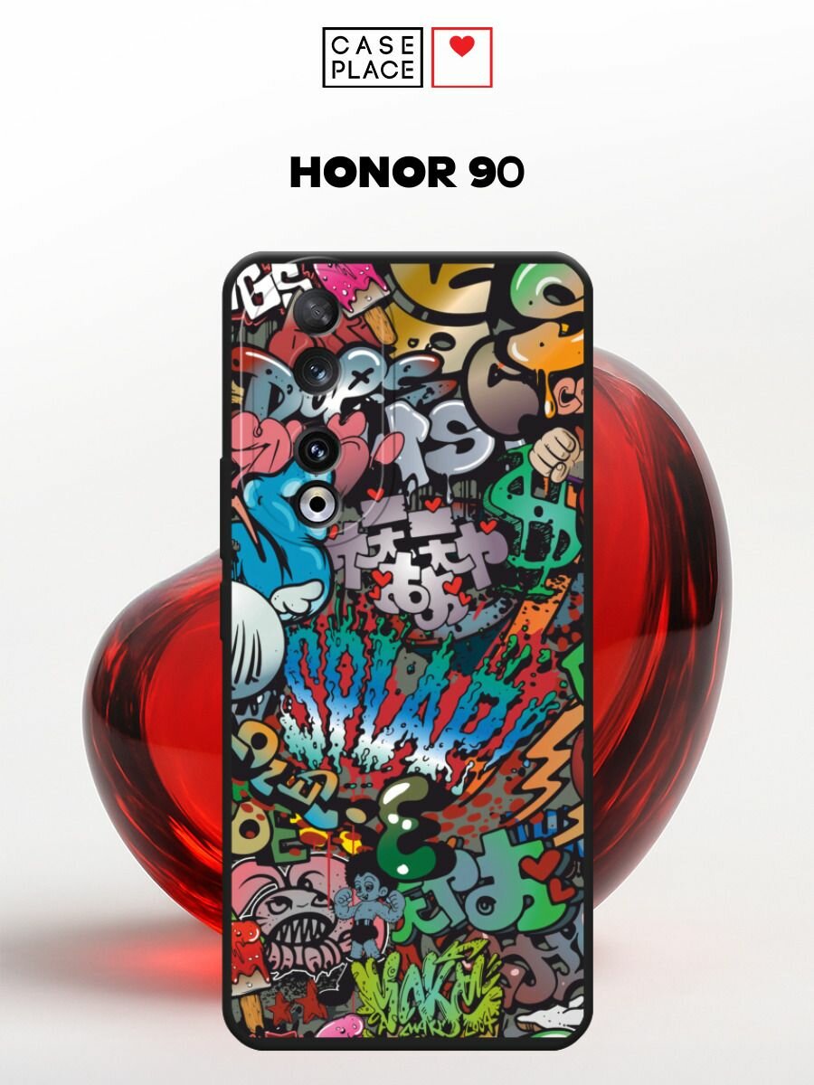 Черный матовый чехол на Honor 90 / Хонор 90 с принтом Граффити надписи