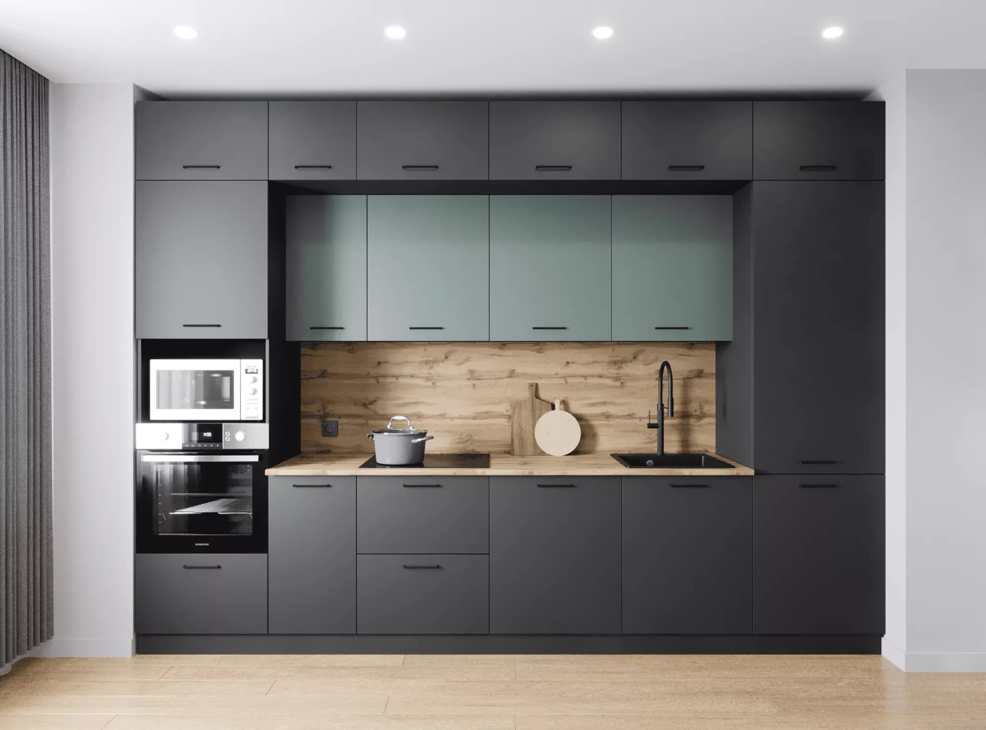 Кухонный гарнитур Sanvut Изумруд-3400 столешница 26мм, каркас ЛДСП, фасад ЛДСП, Антрацит/Муссон