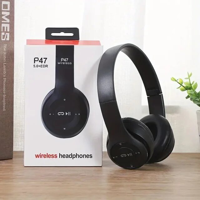Беспроводные складные стереонаушники P47 Bluetooth 5.0 HiFi с басами, в стиле детского шлема, с микрофоном и USB-адаптером для игр на iPhone.