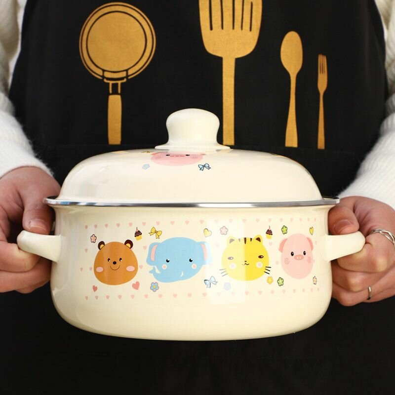 Аутентичный эмалированный горшок, эмалированный суповой горшок, горячий масляный маленький горшок, горшок с двумя ручками, горшок для тушенки, горшок для лапши быстрого приготовления, горшок для сала с крышкой для газа