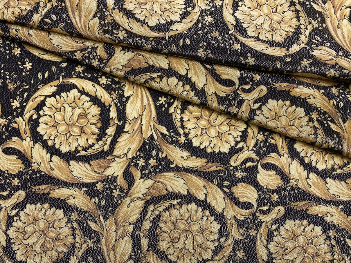 Ткань Муслин чёрного цвета с принтом золотые медальоны 14450