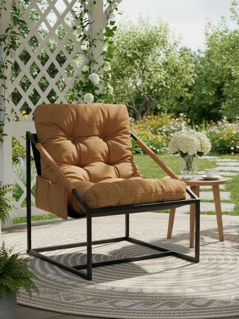 Кресло для отдыха TetChair без подлокотников, с карманом, велюр/букле, металл, shape amber