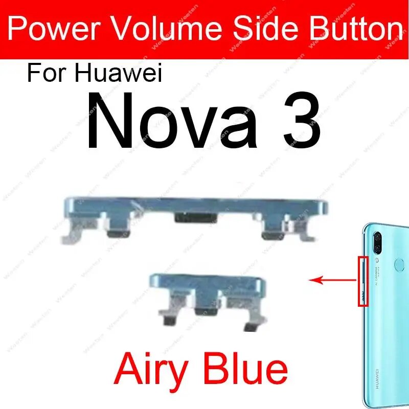 Кнопка питания громкости для Huawei Nova 3 PAR-AL00/LX1M/LX9/TL20, включение и выключение, переключатель регулировки громкости, боковые детали клавиш