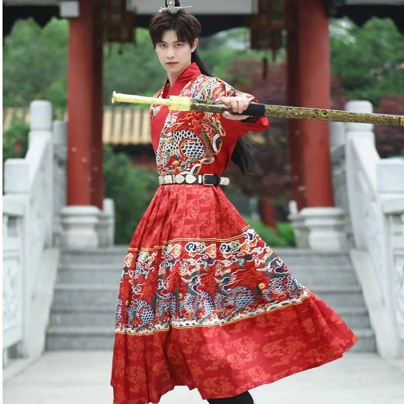 Классический халат ханьфу для мужчин и женщин M 55-75kg, Красный, red