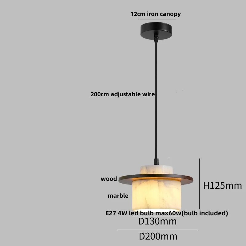 Подвесная лампа IWHD Wabi Sabi LED с регулируемым проводом для вестибюля, балкона, прохода. Из мрамора Булгарии, углеродистой стали. Декоративное освещение для дома - Мрамор