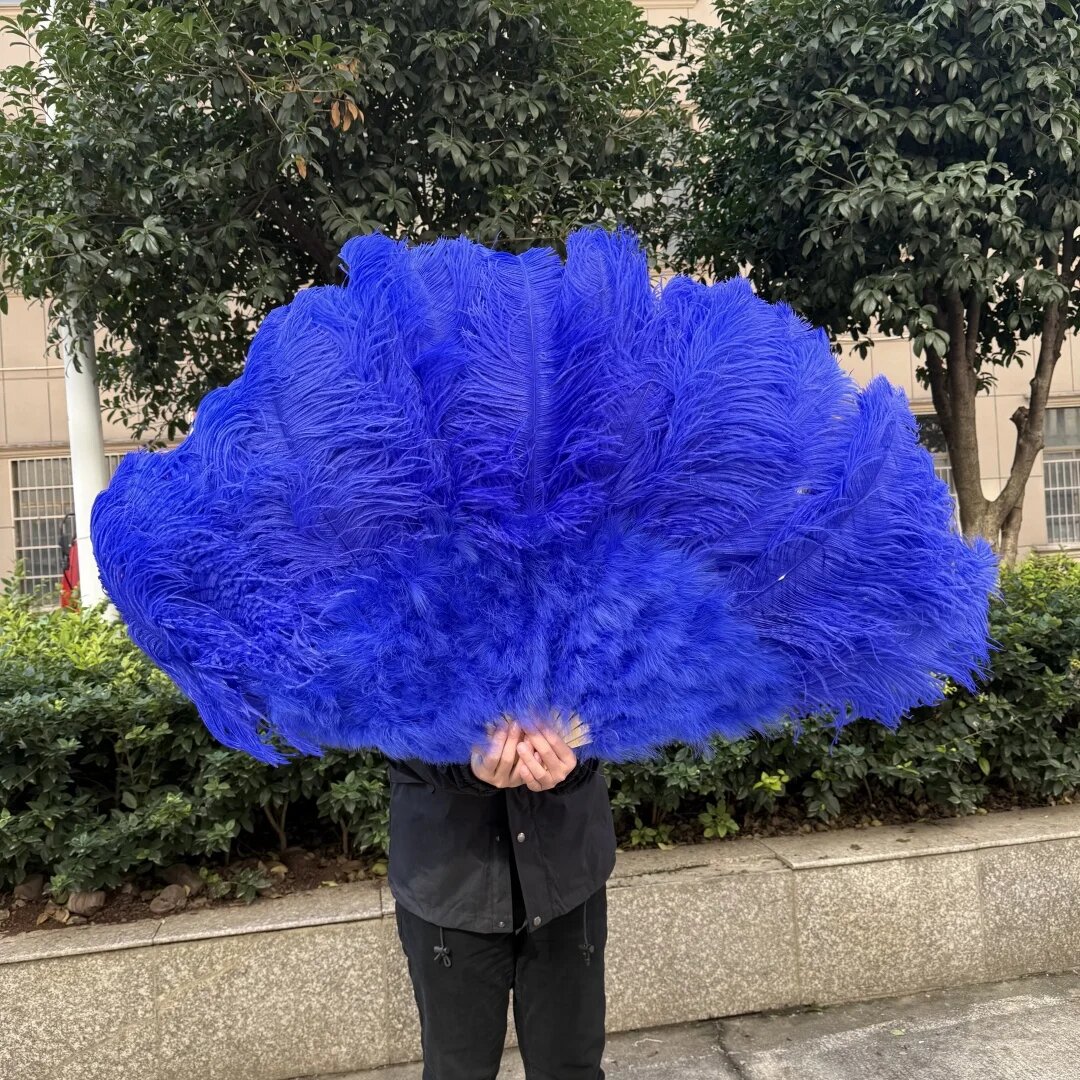 Складные розовые веера из страусиных перьев Синий, Royal blue, 100CM 1PCS Right