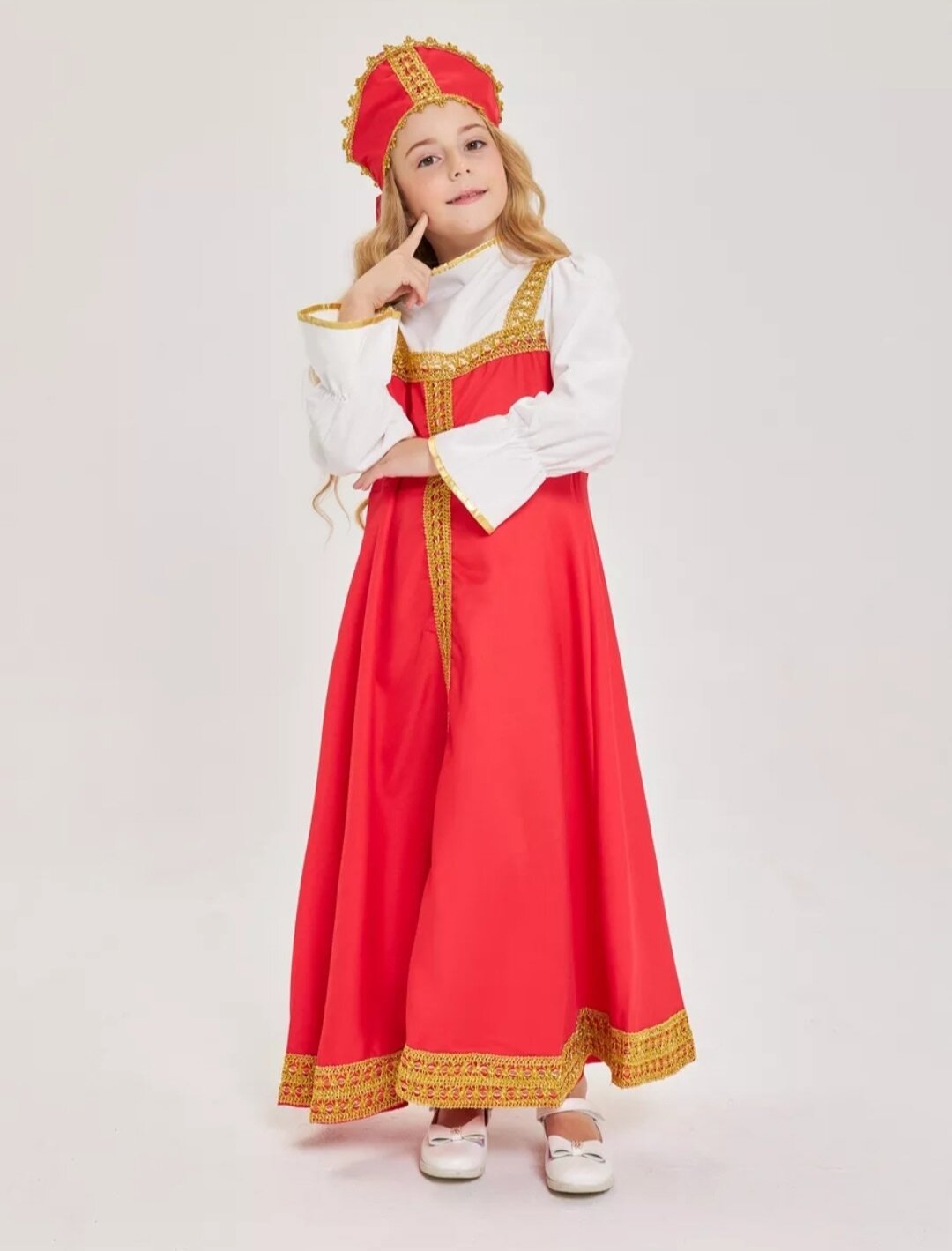Народный костюм, с кокошником, детский, размер 30, цвет красный