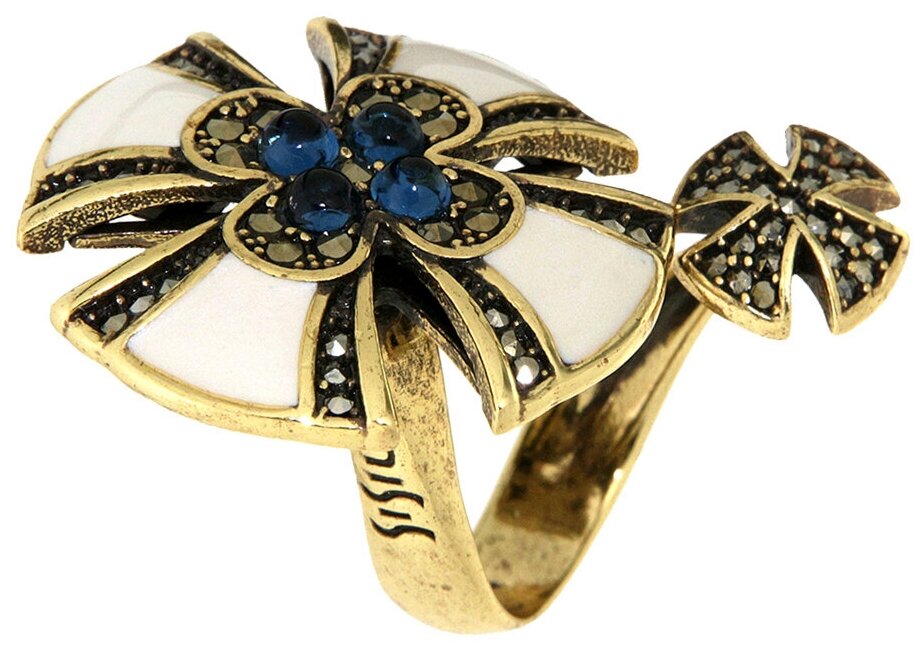 Кольцо разъемное, серебро, 925 проба, золочение, марказит, эмаль