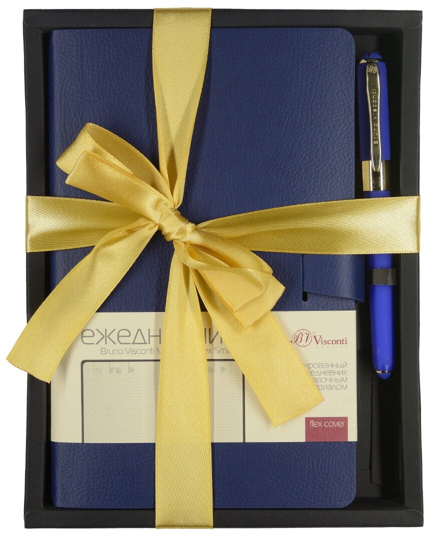Набор подарочный Bruno Visconti "MEGAPOLIS FLEX SMART" (ежедневник недатированный, гибкий, с хлястиком, синий А5 и ручка шариковая подарочная), Арт. 3-645/01-2