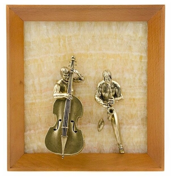 Картина-панно Контрабасист и саксофонист на ониксе (ВхШхД 25см./24см./6см.)