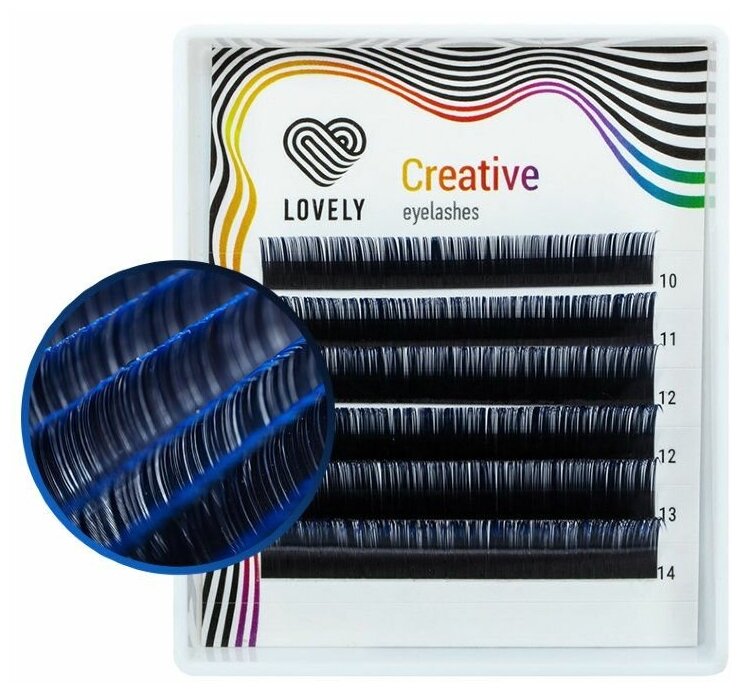 Ресницы Двухтоновые Lovely MINI, Синие, C, 0.10, 7-11 mm, 6 линий