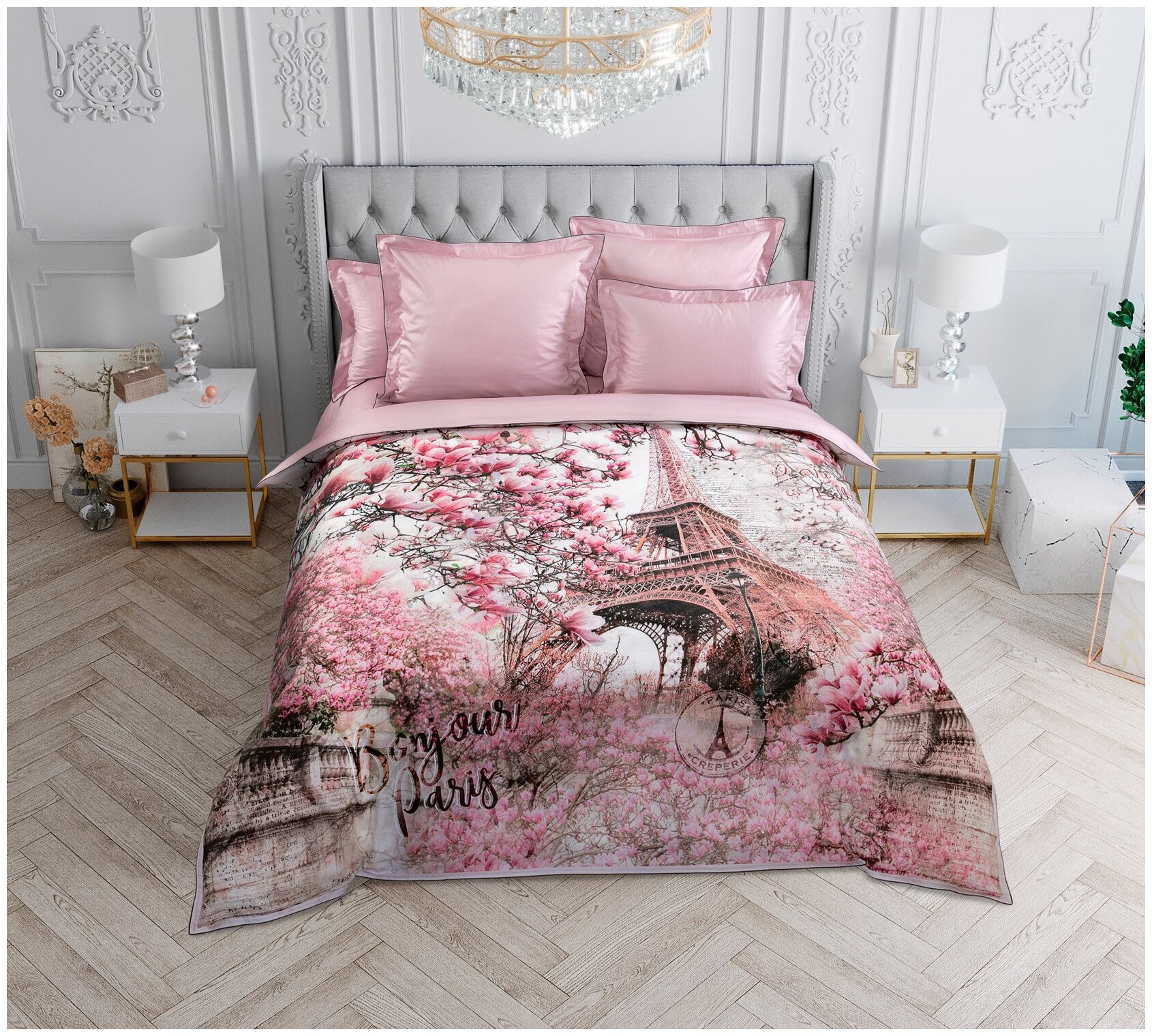 Постельное белье Весна в Париже, мако-сатин, евростандарт