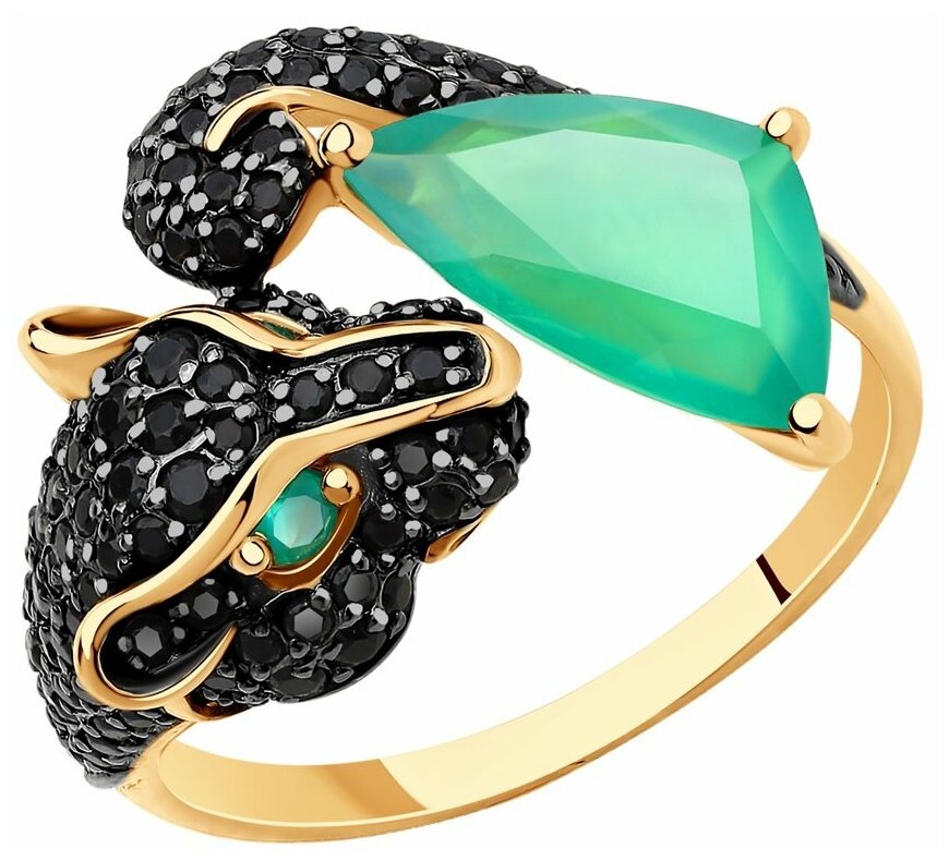 Кольцо, красное золото, 585 проба, родирование, фианит, агат