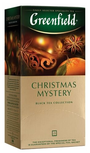 Чай GREENFIELD (Гринфилд) "Christmas Mystery" ("Таинство Рождества"), черный с корицей, 25 пакетиков, по 1.5 г, 0434-10