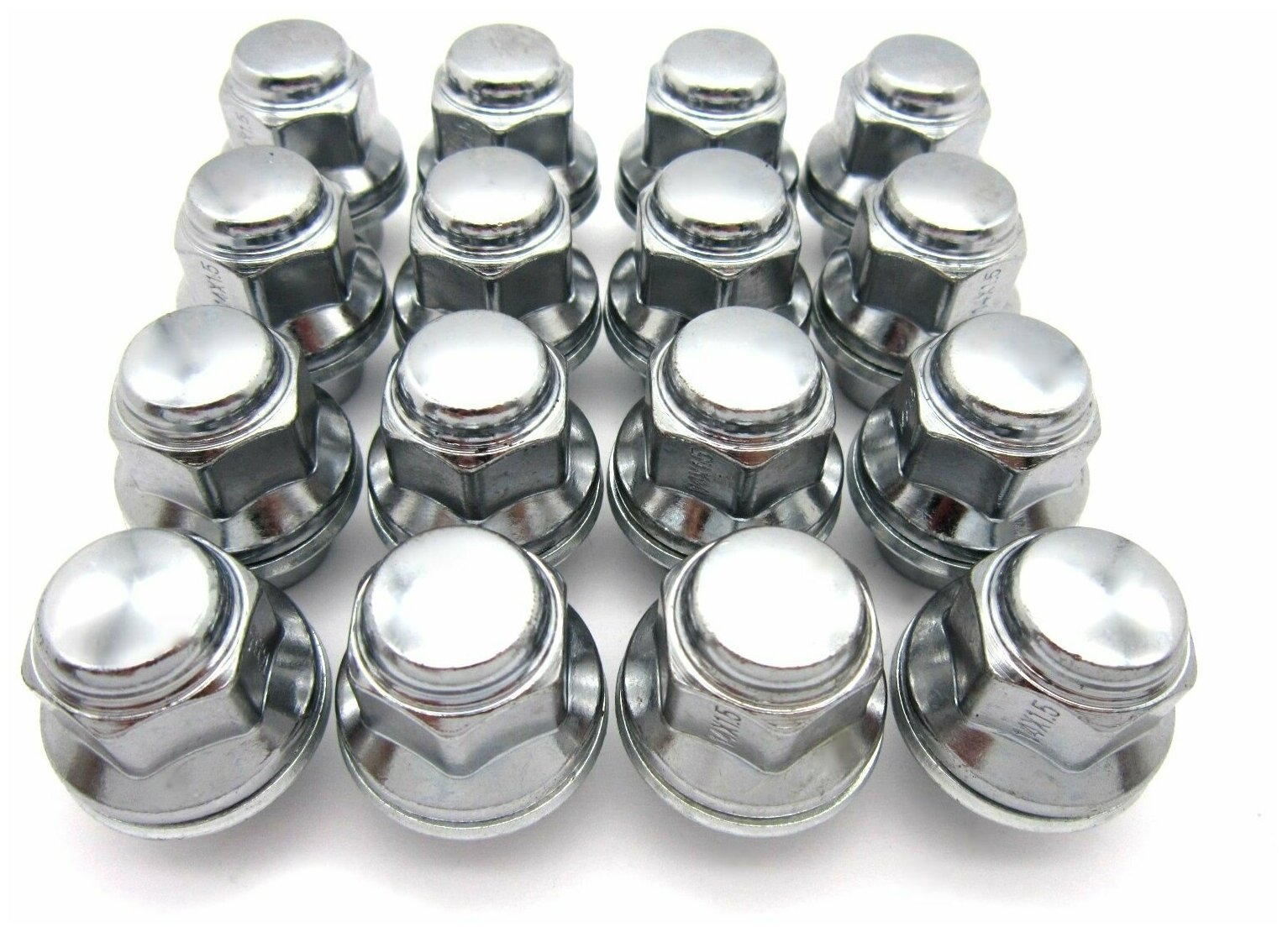 Гайки колесные M14X1,5 под 21 ключ, хром высота 37,5 мм Прессшайба, диаметр носика 18,5 мм, 16 шт.