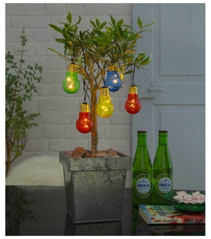 Гирлянда из лампочек Глоуви, 5 разноцветных ламп, 1 м, таймер, батарейки, уличная, STAR trading 726-90