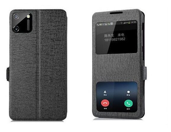 Чехол-книжка MyPads для Realme C15 с окном вызова предпросмотра и свайпом позволяет отвечать на звонки и сообщения не открывая крышку черный