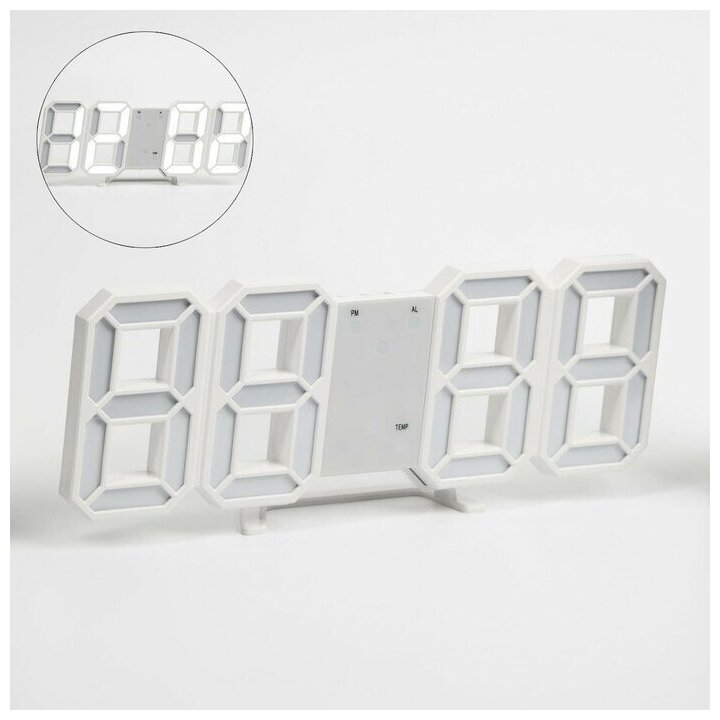 Часы настенные электронные, настольные "Цифры", 9х3х23 см, от USB, белая индикация