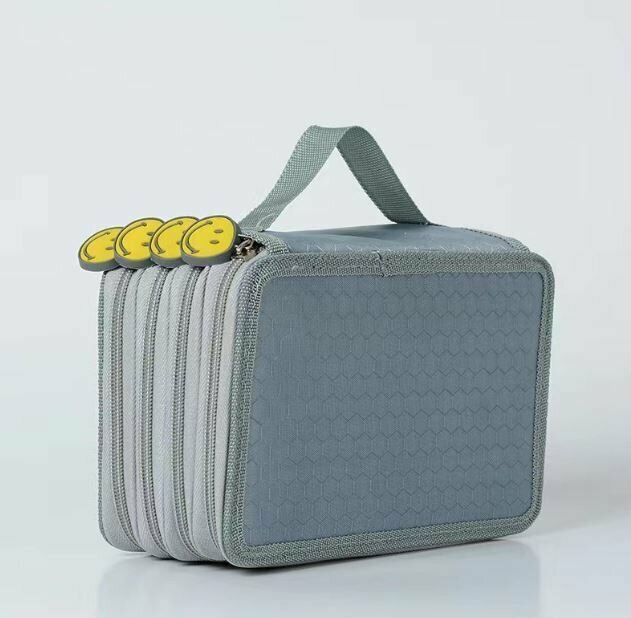 Пенал, для карандашей, текстиль, серый, геометрический принт, 21 см x 8 см x 15 см