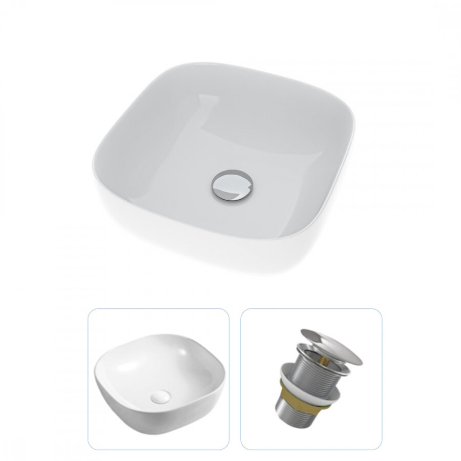 Раковина накладная для ванной Teymi Solli 41 в комплекте донный клапан клик-клак без перелива хром F01617