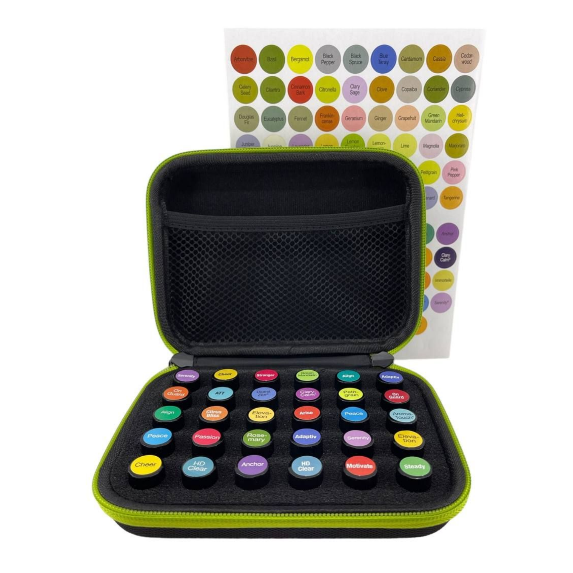 Аромабокс - сумочка, зеленая молния + 30 флакона по 2 мл + наклейки