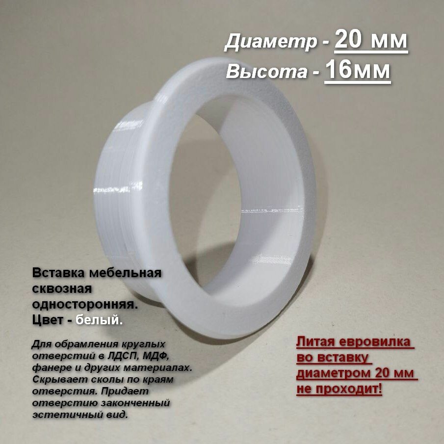 Заглушка мебельная, белая, односторонняя для проводов. 20 х 16