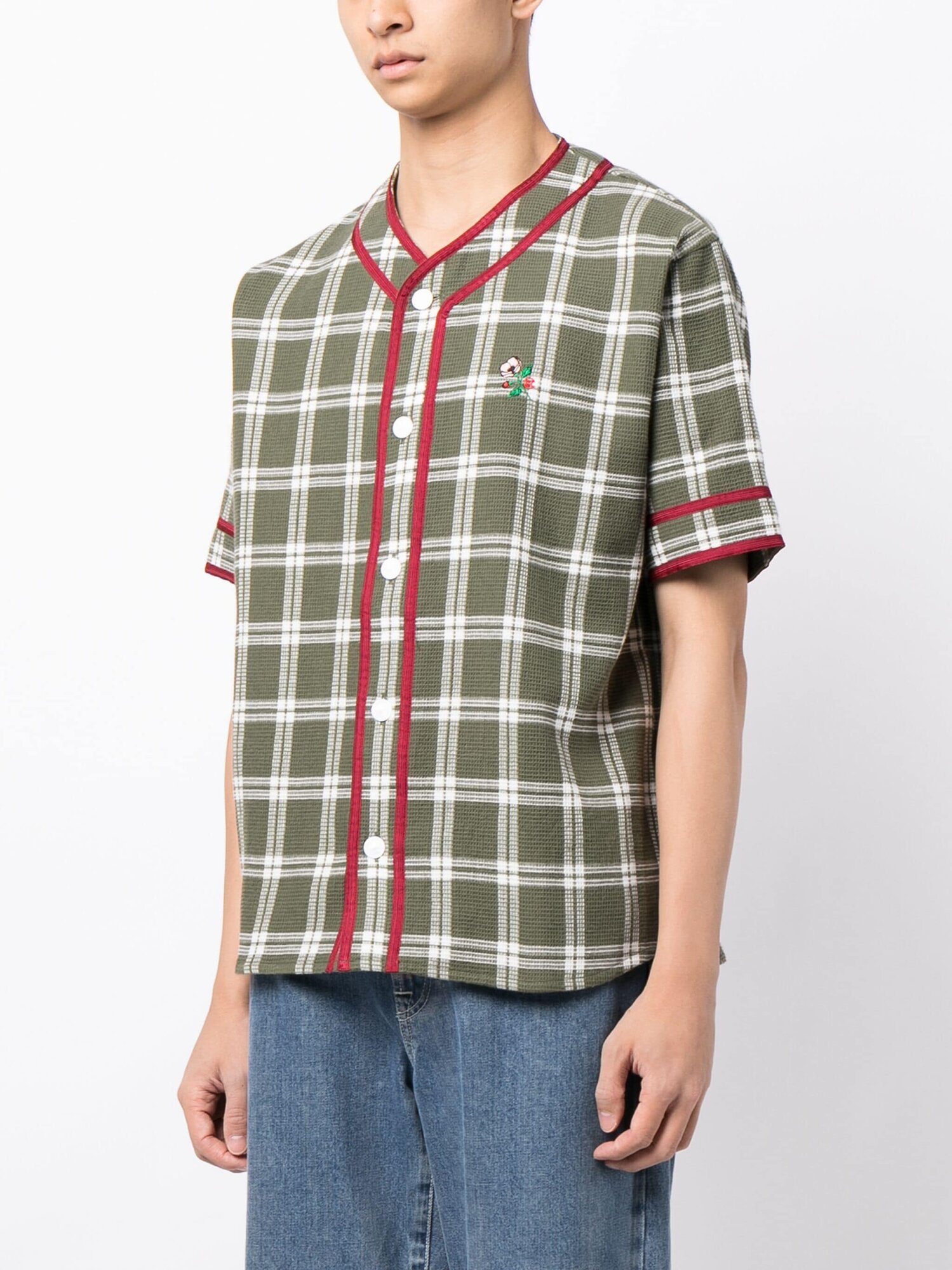 Рубашка CLOT Check-pattern striped-edge shirt, размер M, зеленый, — фото 1