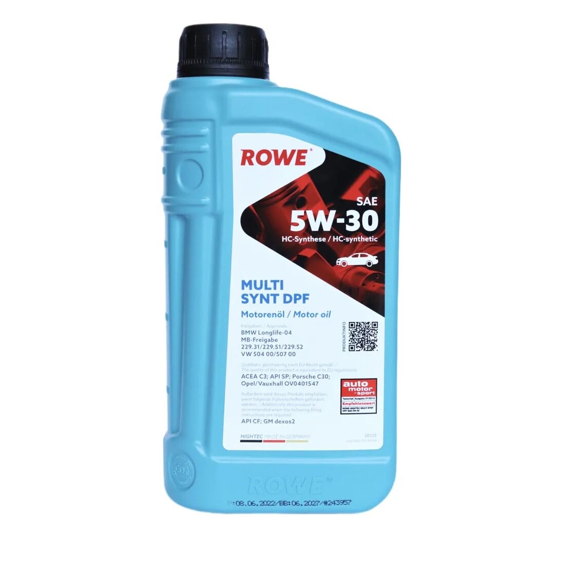 Моторное масло синтетическое ROWE Hightec Multi Synt DPF SAE 5W-30, 1 литр канистра