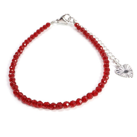 Браслет с алмазной огранкой из граненой шпинели, цвет красный (бусины по 2 мм, длина нити 18-22 см.), 1 шт.