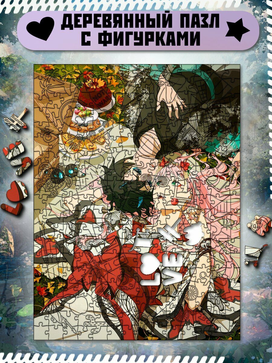 Пазл деревянный 36х27 см микс аниме the DARLING in the FRANXX (Милый во франксе, Меха, Евангелион, Хиро, Зеро Ту) - 2444