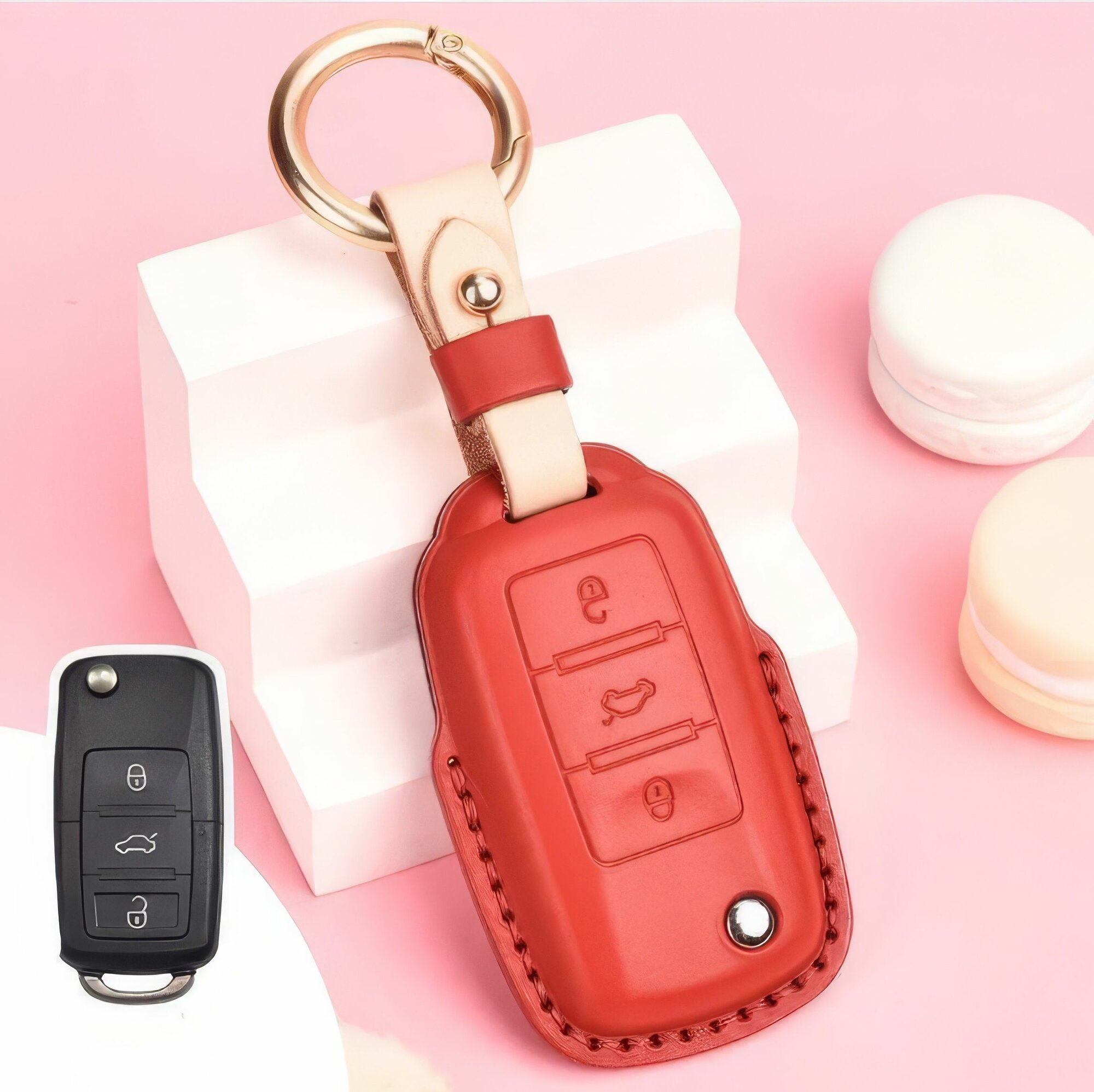 Чехол Mejicar, для ключа, Volkswagen Golf/Passat/Polo, натуральная кожа, 3 кнопки