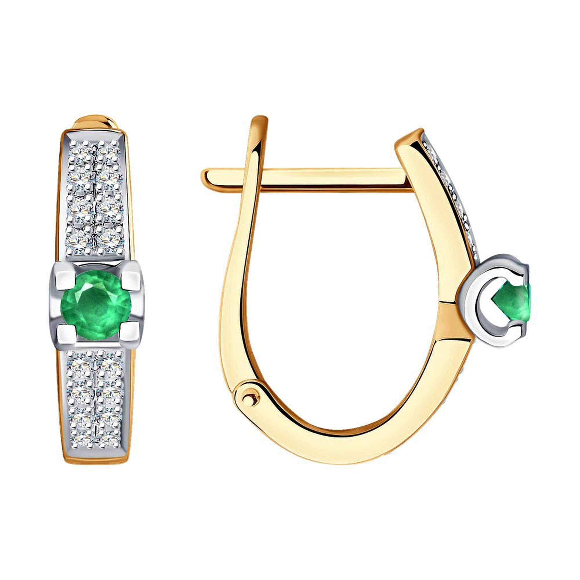 Серьги, красное золото, 585 проба, изумруд, бриллиант