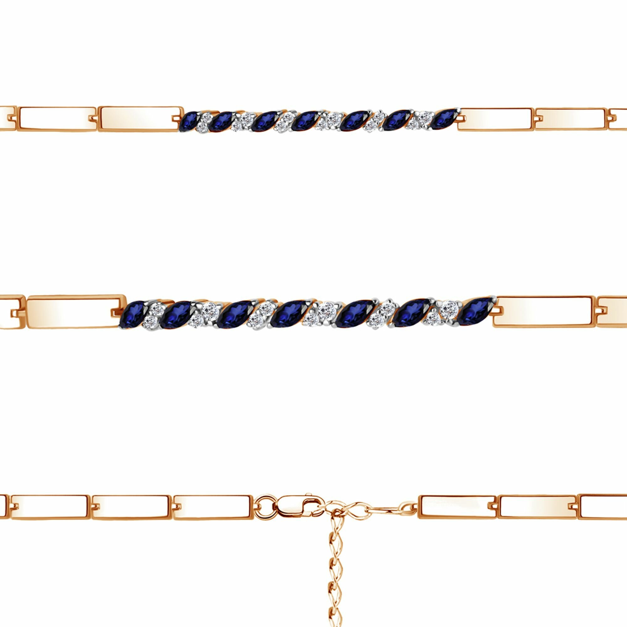 Браслет, красное золото, 585 проба, фианит, сапфир синтетический