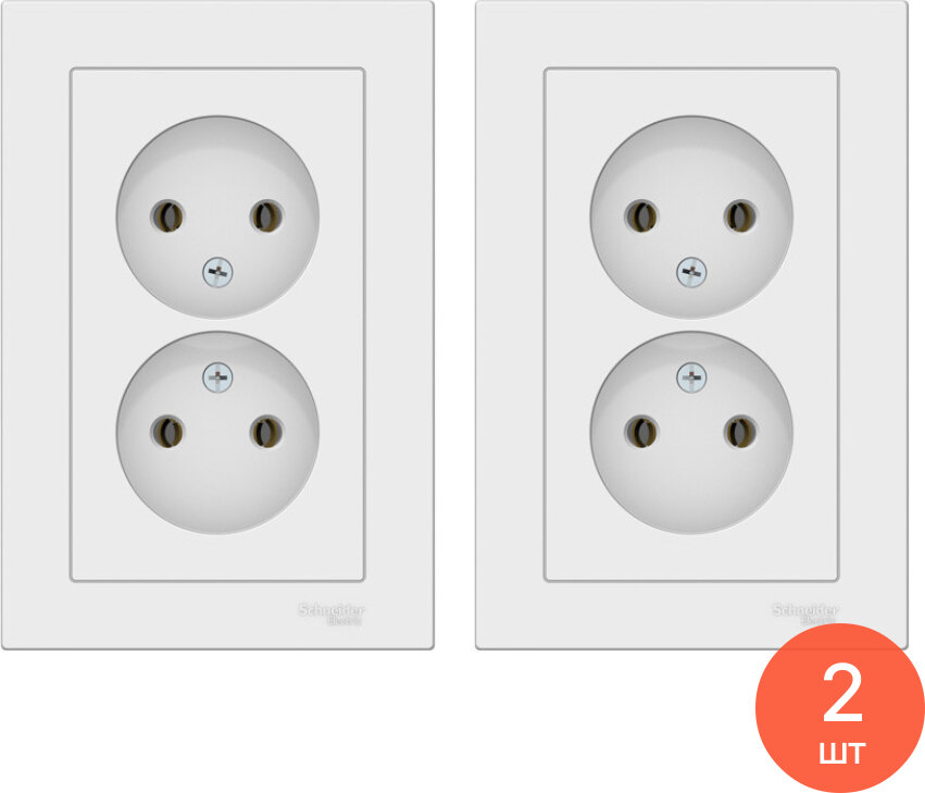 Розетка силовая штепсельная Systeme Electric / Систем Электрик AtlasDesign, 16А 250В IP20 белый без заземляющего контакта ATN000120 / электрооборудование (комплект из 2 шт)