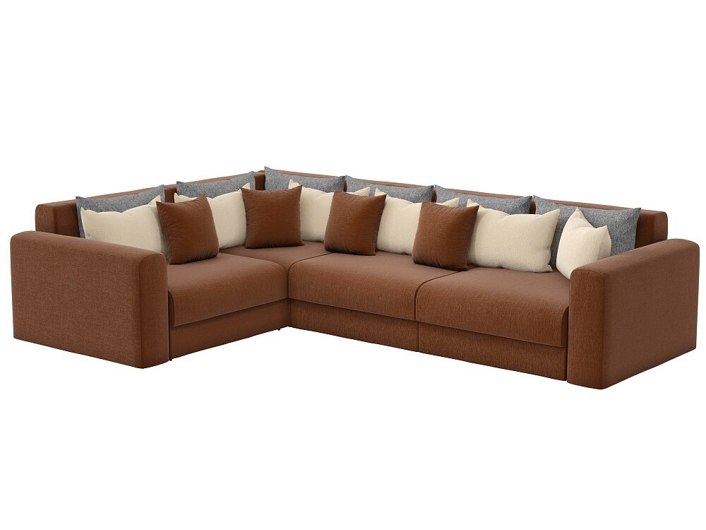 Угловой диван Мэдисон Long коричневый трио, еврокнижка, 335х230х90 см, с ящиком для белья
