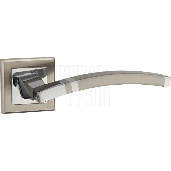 Дверная ручка Punto (Пунто) на квадратной розетке "NAVY" QL матовый никель + хром