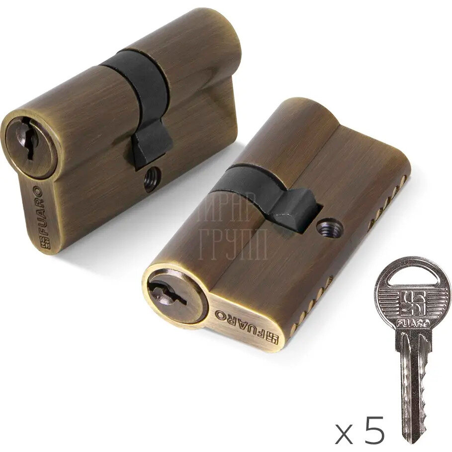 Цилиндровый механизм (личинка для корпусов замков, входных и межкомнатных) Fuaro (Китай) ключ-ключ серии 100 Z бронза 30/30