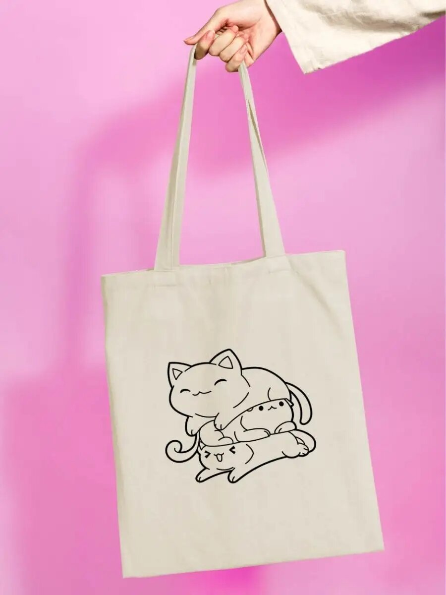 Сумка шоппер  женская с принтом холщевая с котами,мем с котом