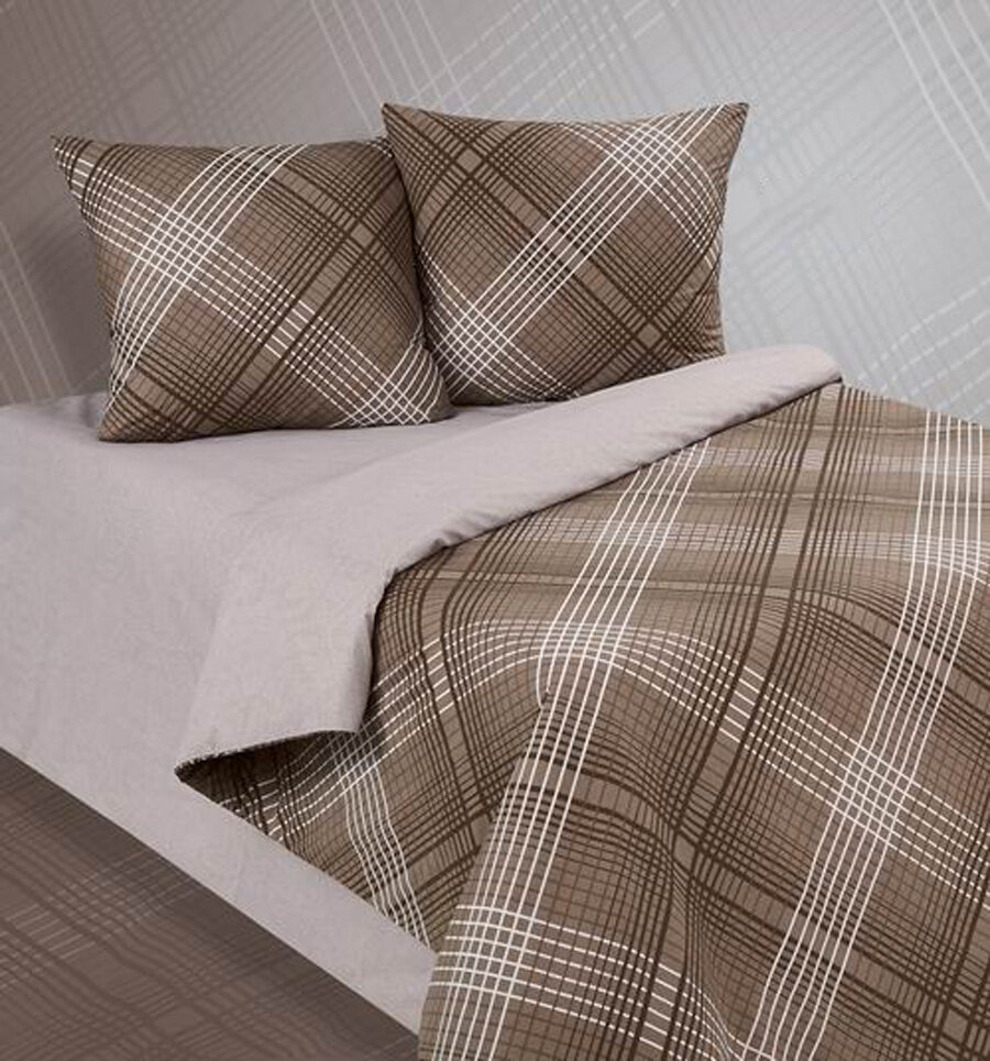 Постельное белье Экзотика семейное, 2 пододеяльника, поплин 100% хлопок, цвет коричневый в клетку