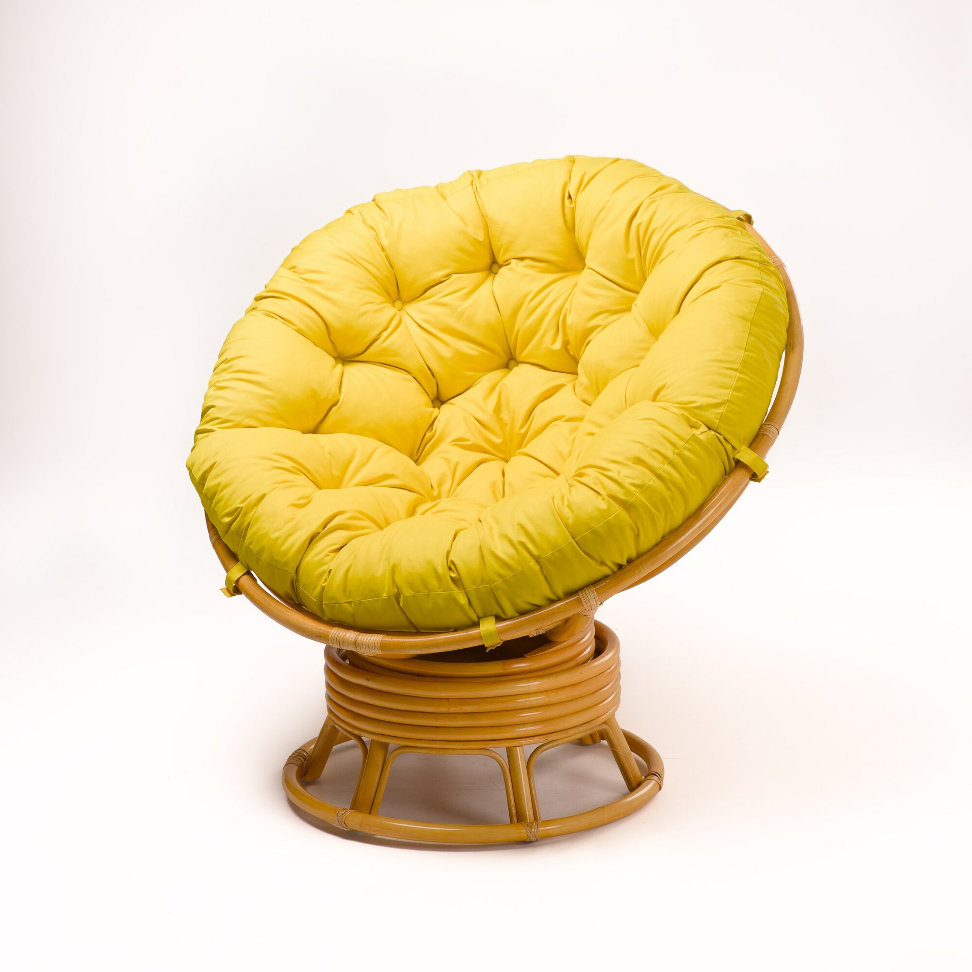 Кресло Папасан вращающийся из натурального ротанга 23/01В с желтой подушкой, цвет мед