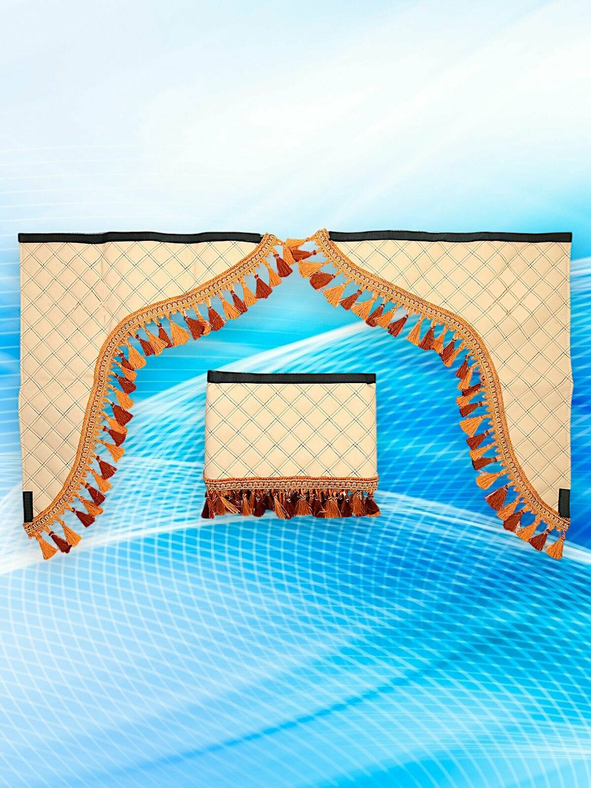 Ламбрекен лоб. стекла + угол с вышивкой HOWO Эко кожа Бежевый Коричн. строчка (27964)