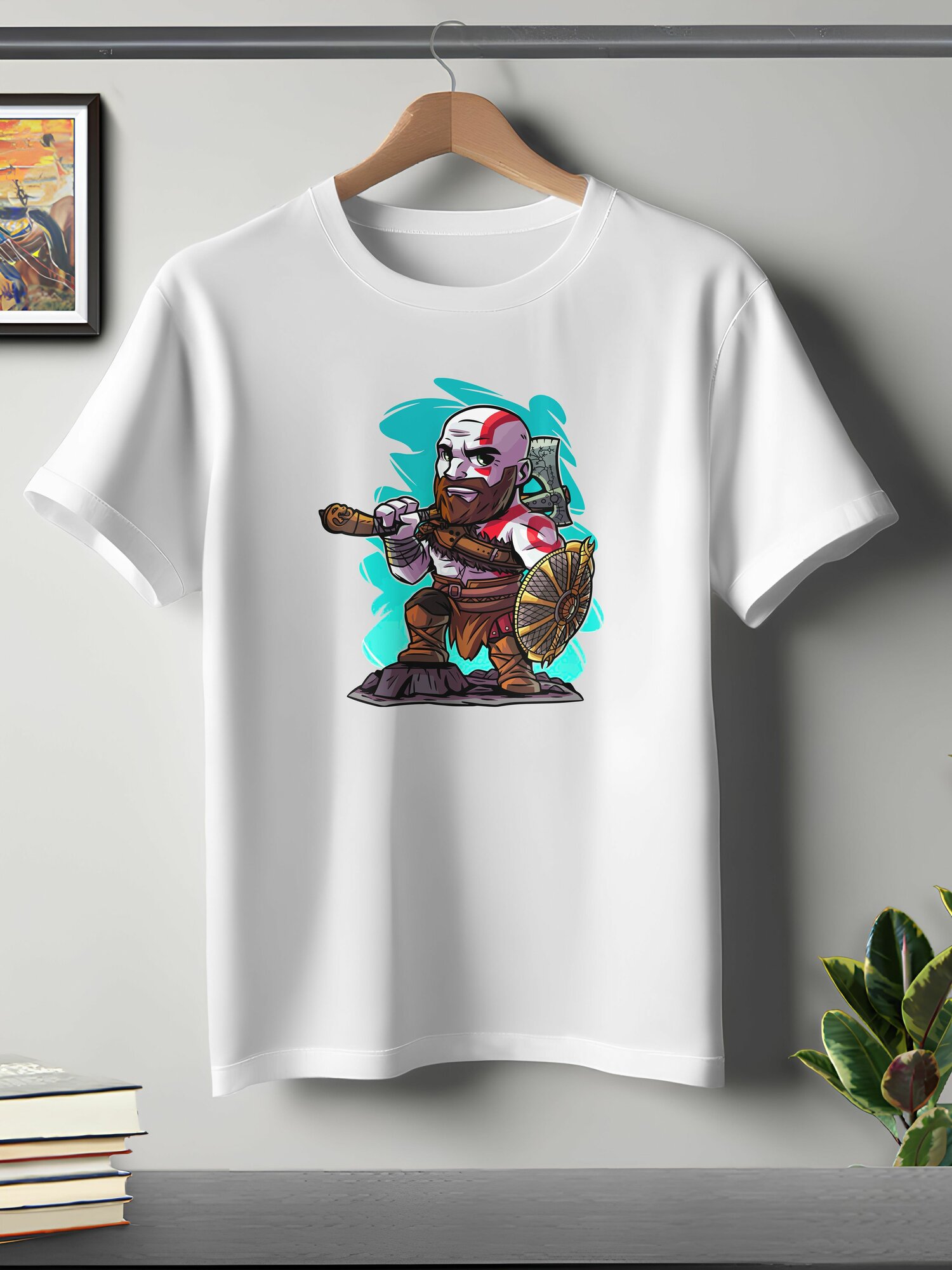 Футболка ONEQ унисекс 46-48 (M) размер с принтом God of war, белая