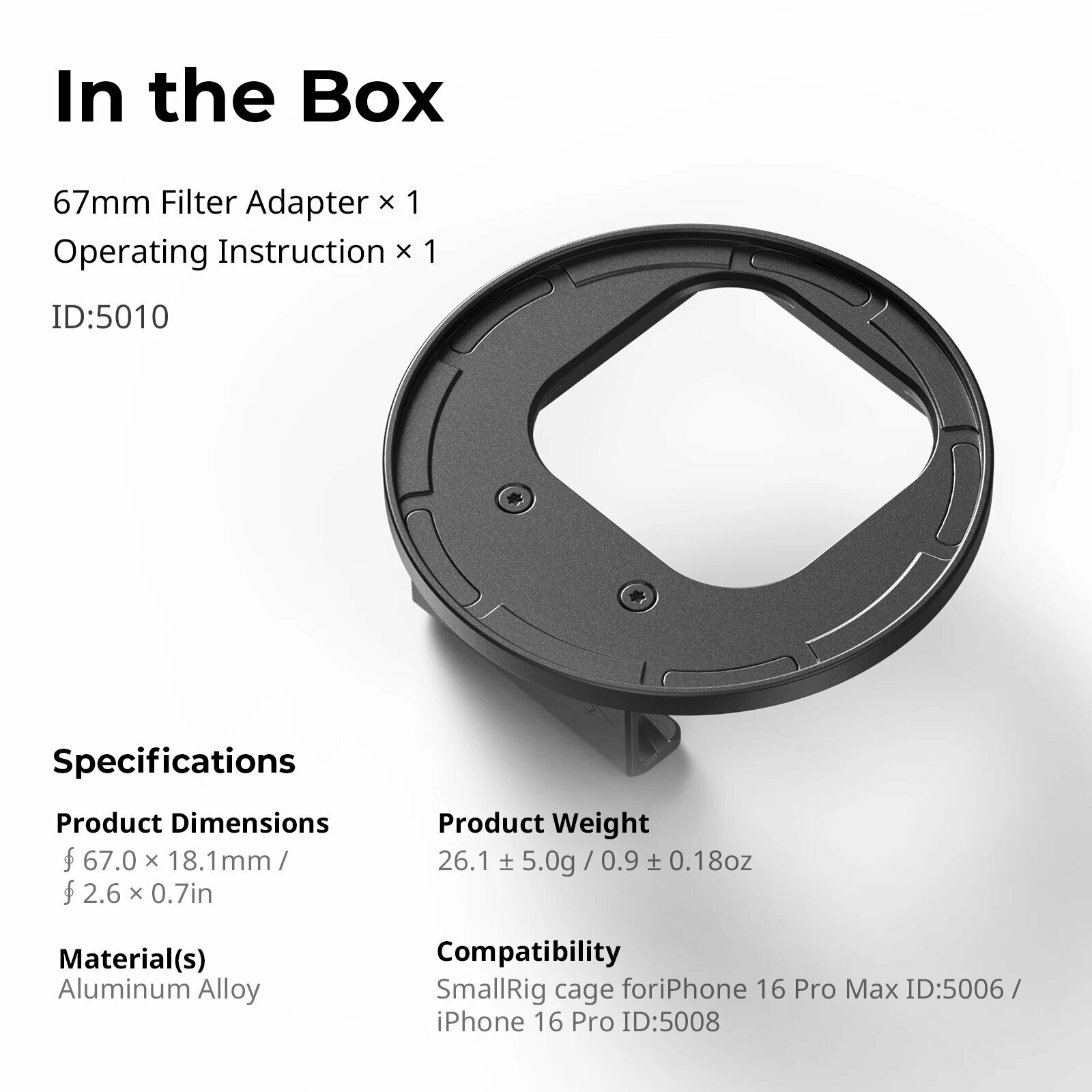 SmallRig магнитный фильтр адаптер 67 мм для iPhone 16 5010