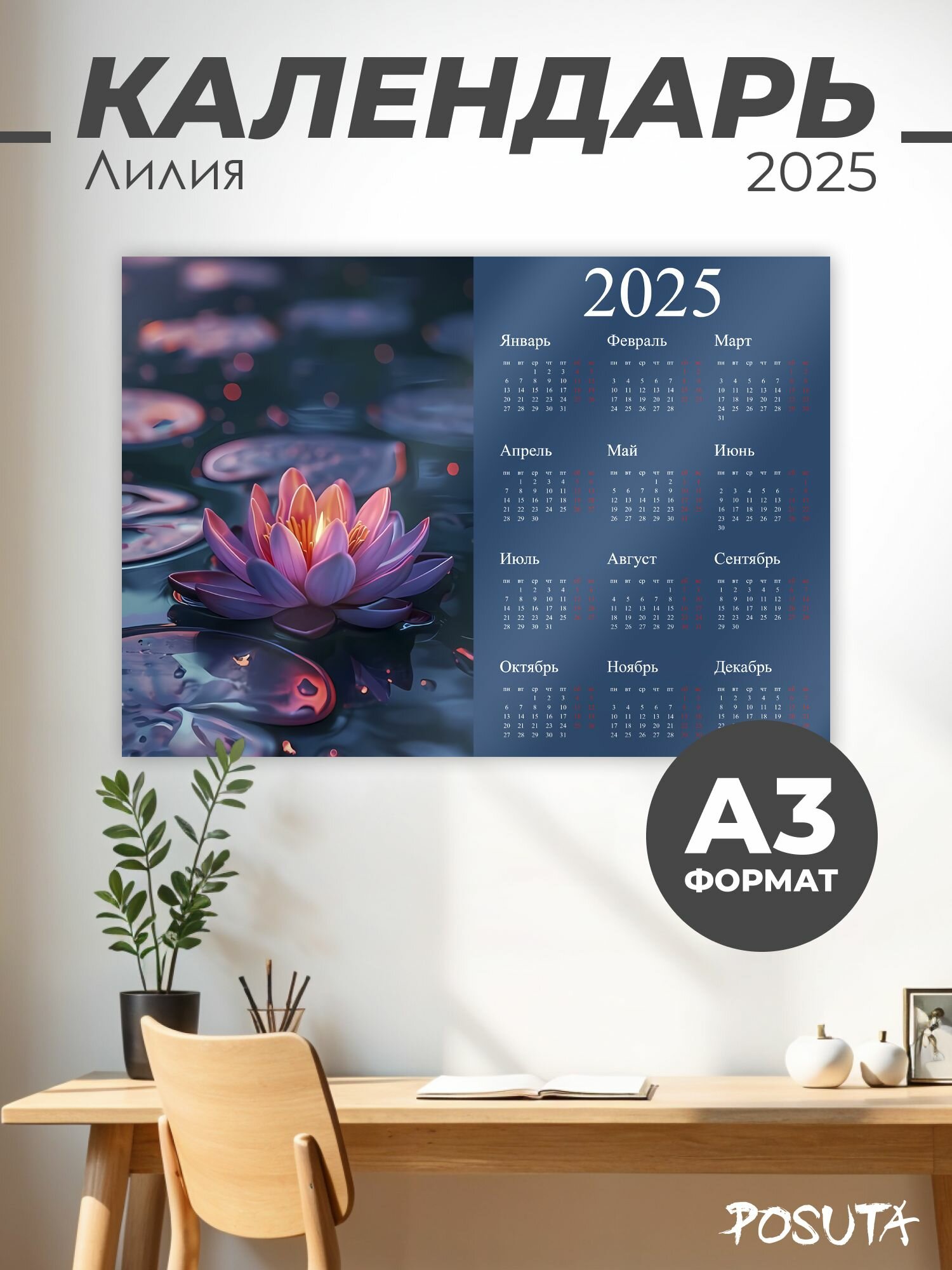 Календарь настенный 2025 год цветы
