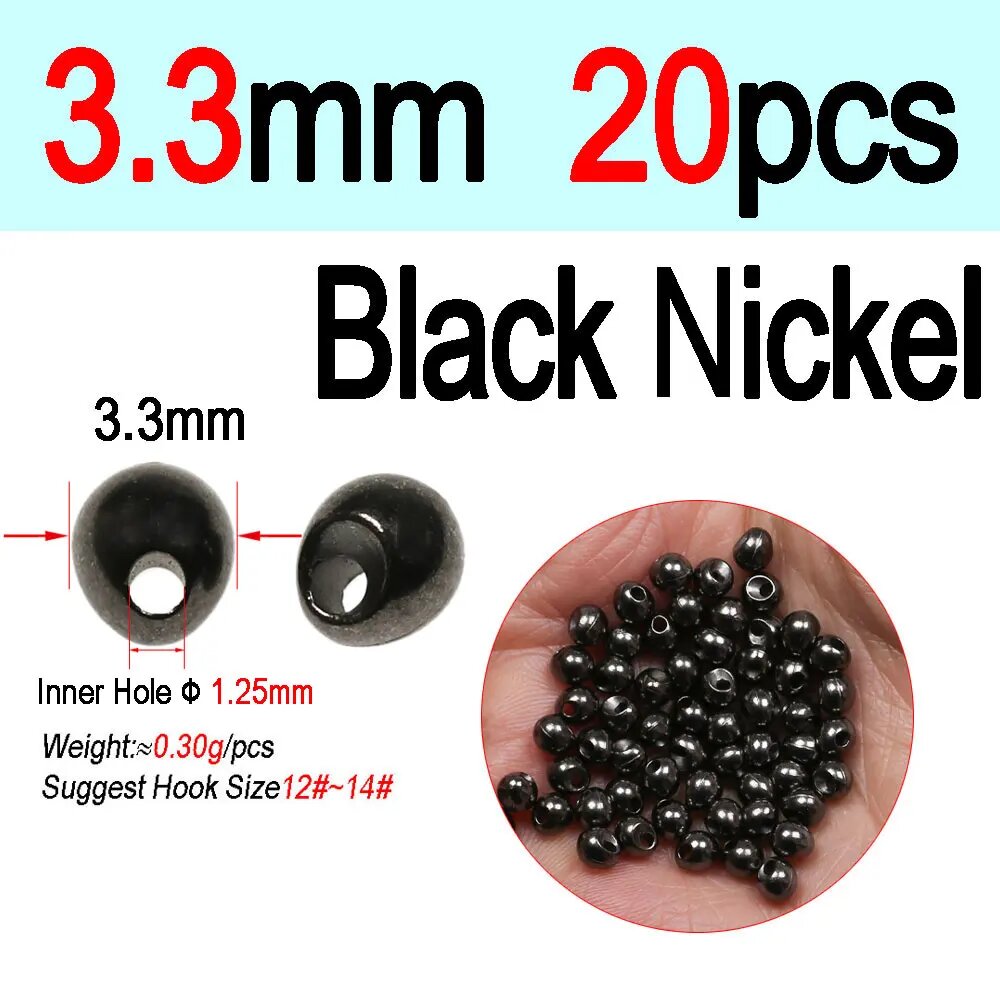 Вольфрамовые бусины Vampfly, 20 шт, 2,3-3,8 мм Черный, 3.3mm Black N 20pcs