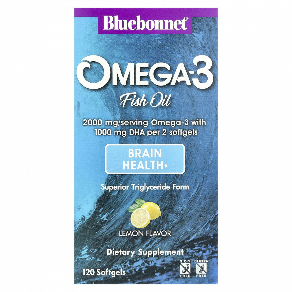 Bluebonnet Nutrition, Рыбий жир с омега-3, лимон, 120 мягких таблеток