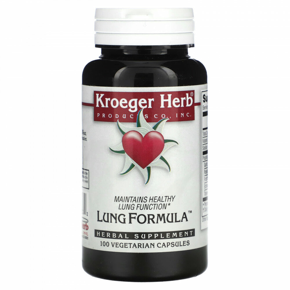 Kroeger Herb Co, формула для здоровья легких, 100 вегетарианских капсул