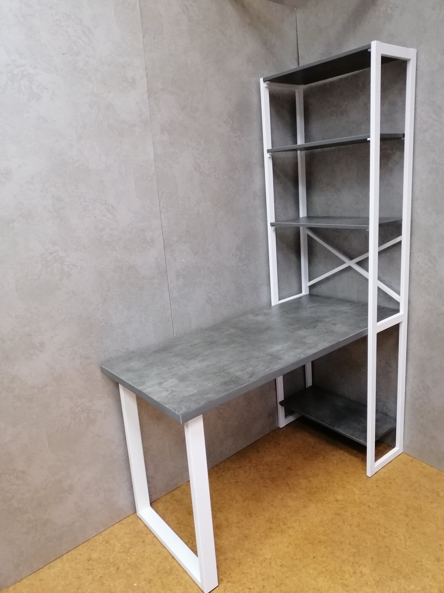 Стол стеллаж лофт Белый Камень темный