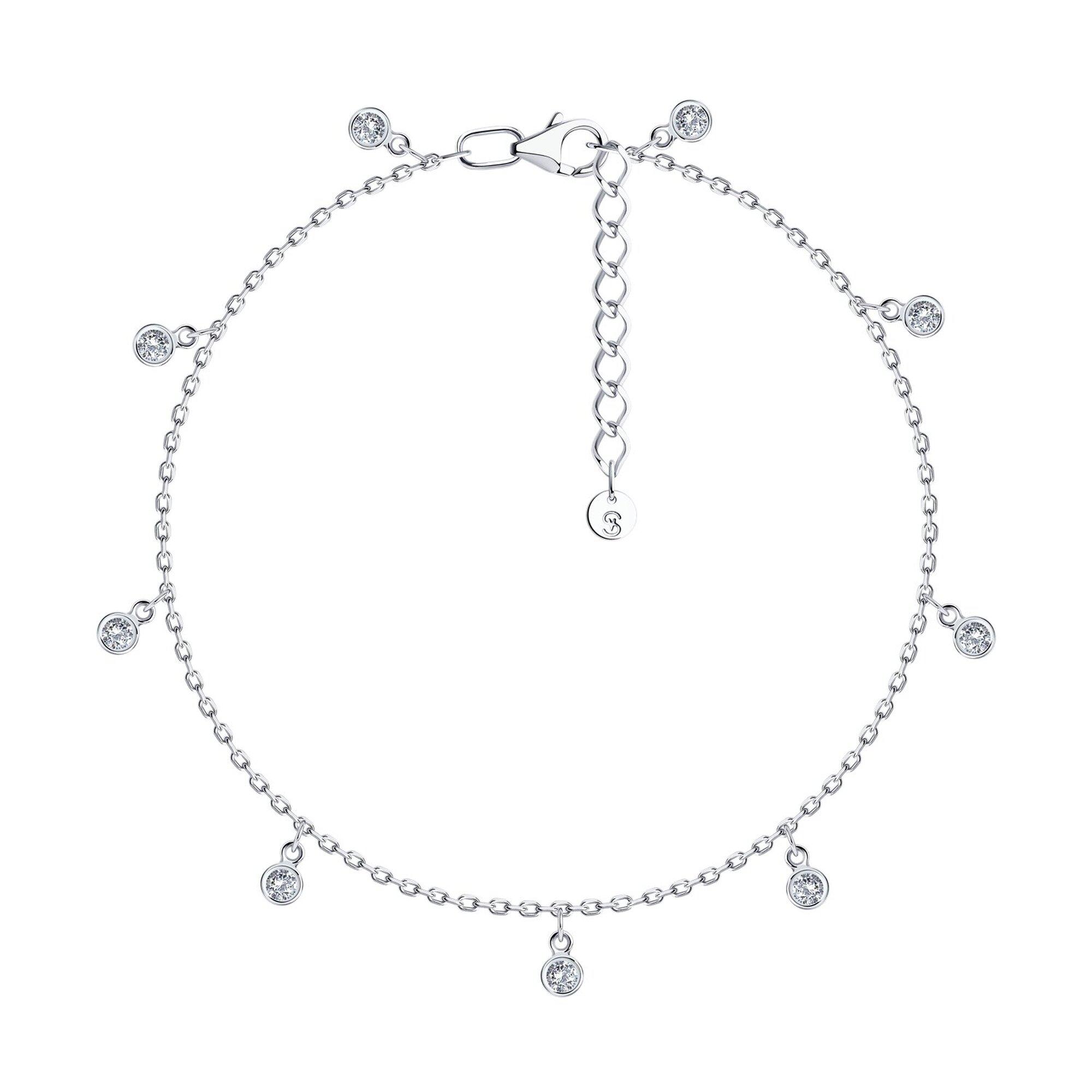 Браслет, серебро, 925 проба, родирование, фианит